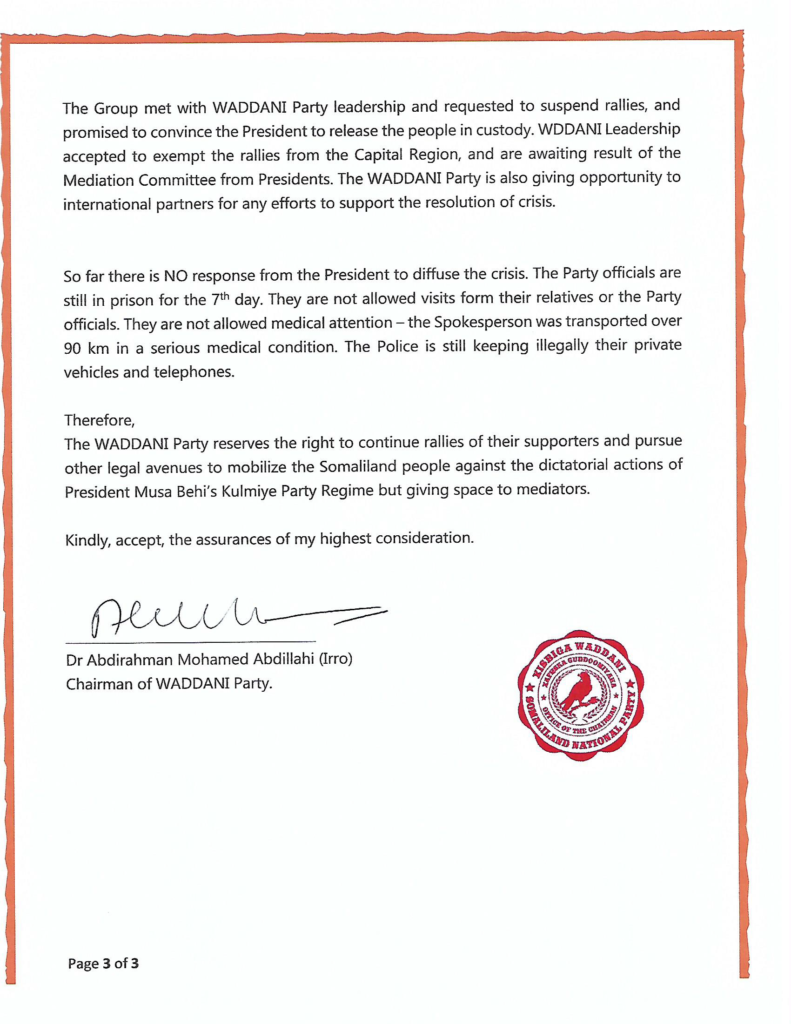 Somaliland: Wadani Party Cries Foul over Extra-judicial imprisonment ...